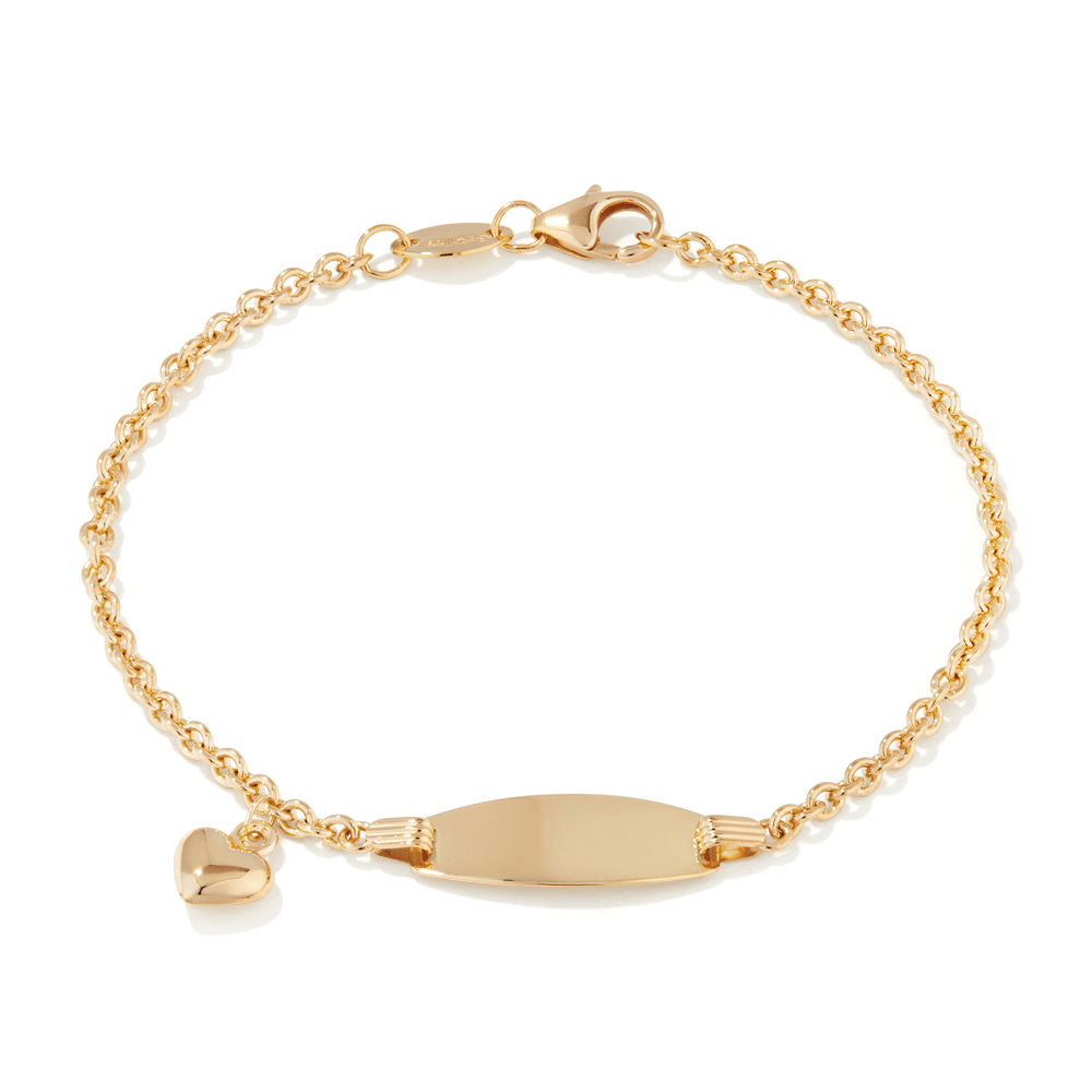 Children's 9kt Yellow Gold Silver Infused ID Bracelet with Heart Charm ...