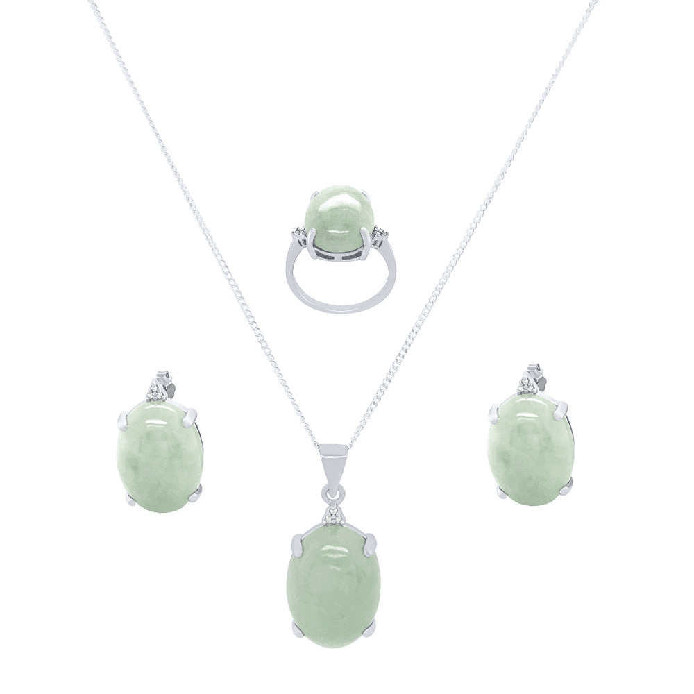 Sterling Silver Diamond Set Jade Jewellery Set – Bevilles Jewellers