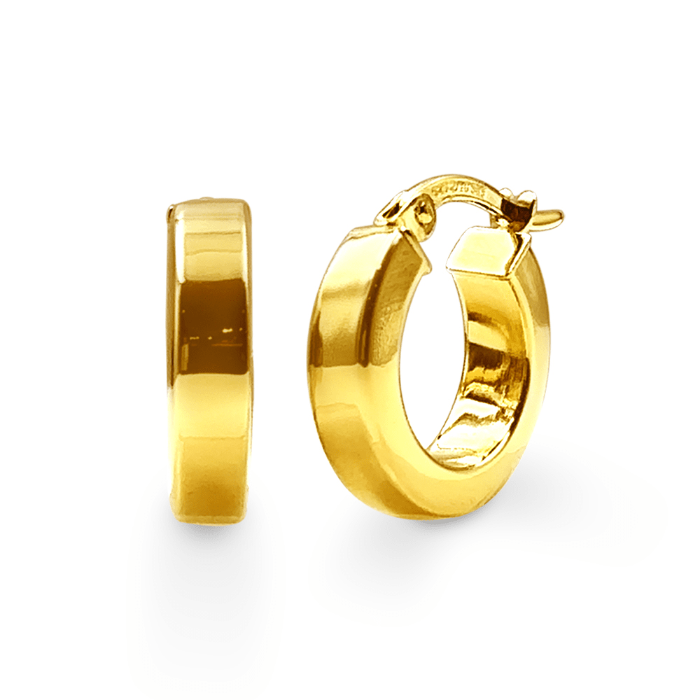 9kt Yellow Gold Silver Infused Small Flat Tube Edged Hoop Earrings