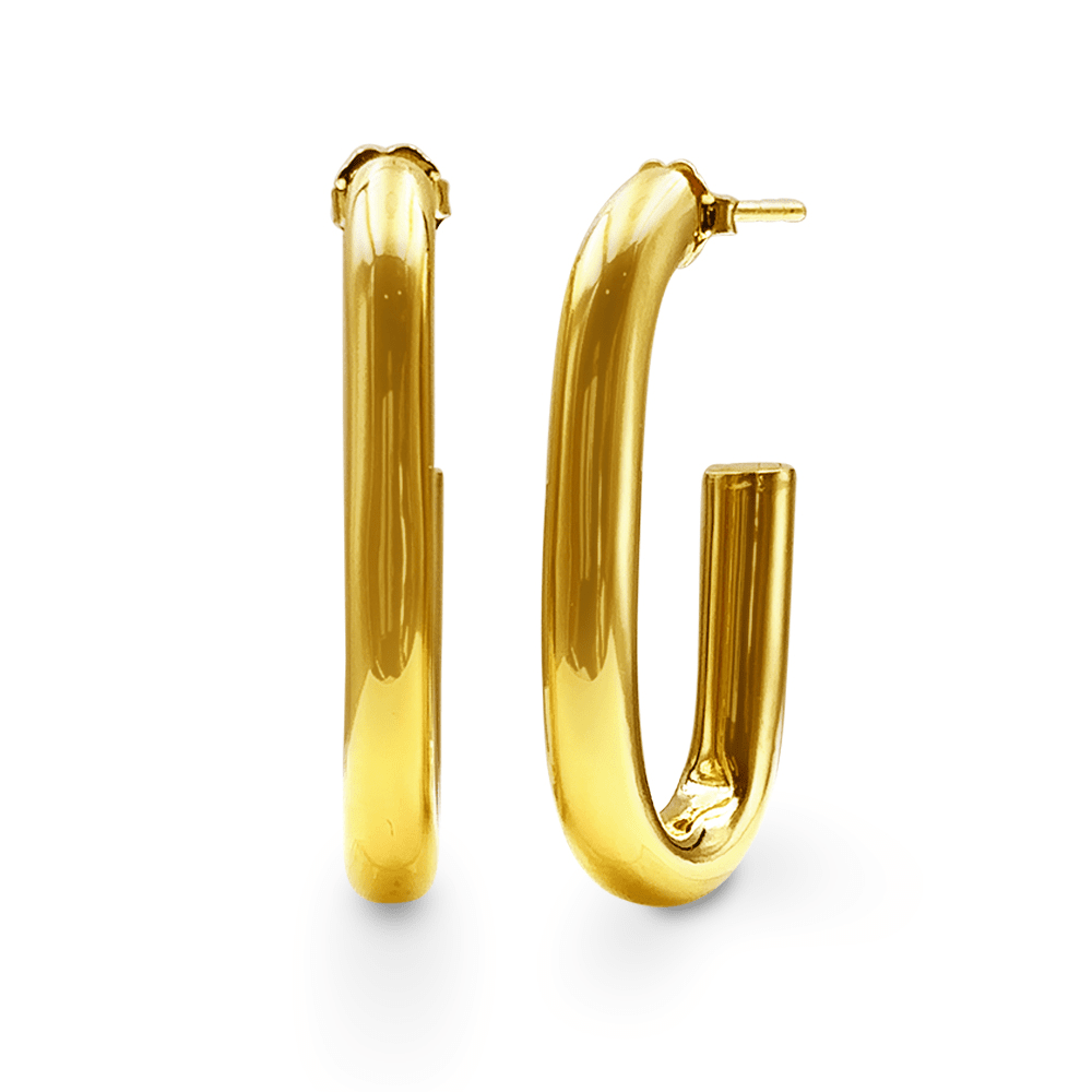9kt Yellow Gold Silver Infused Open Back Tube Oval Hoop Earrings ...