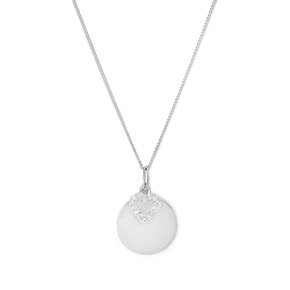 45cm Cubic Zirconia Heart and Disc Pendant Necklace in Sterling Silver ...