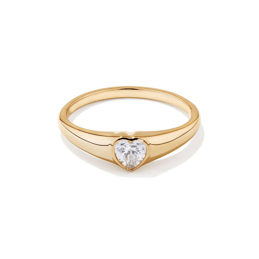 Cubic Zirconia Heart Signet Ring in 18kt Gold Plated Sterling Silver ...