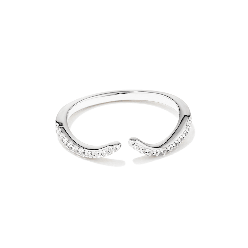 Pave Cubic Zirconia 1mm Open Chevron Stacker Ring in Sterling Silver