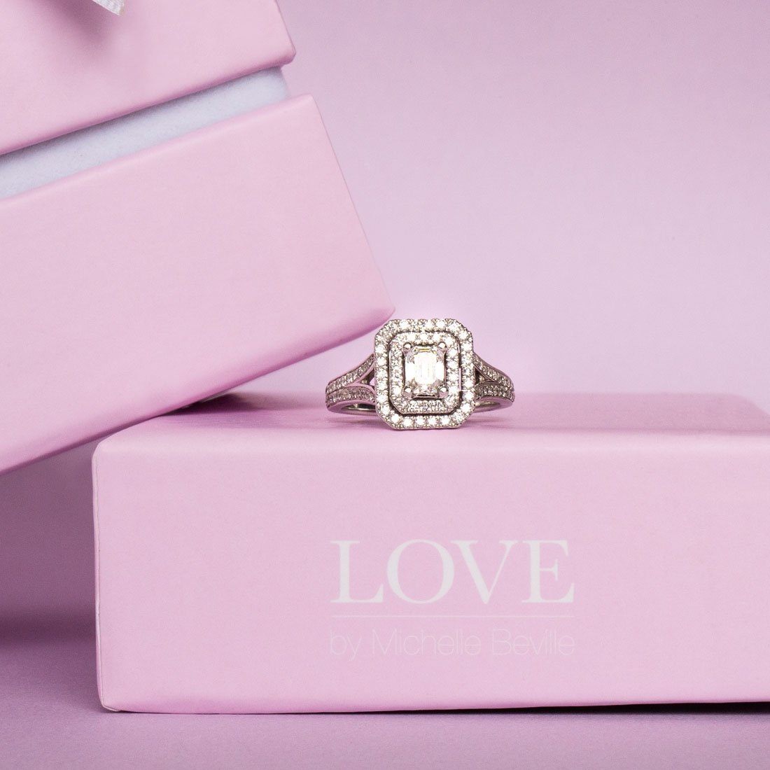 Love by Michelle Beville Emerald Double Halo Solitaire Ring with 1.00ct ...