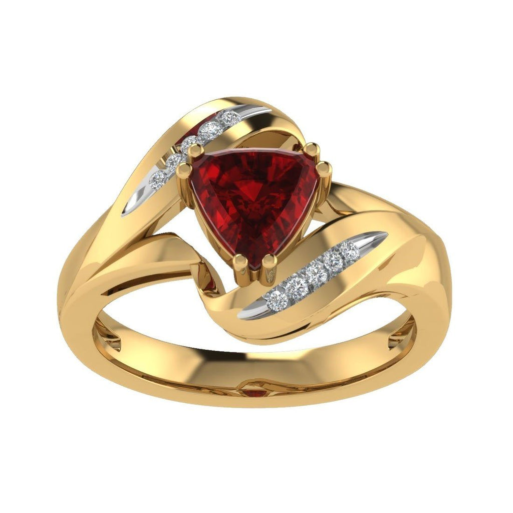 9ct Yellow Gold Trillion Created Ruby and Diamond Ring | Bevilles