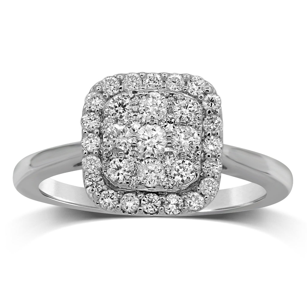 Brilliant Claw Square Shape Cluster Ring with 0.60ct of Diamonds in 9kt ...