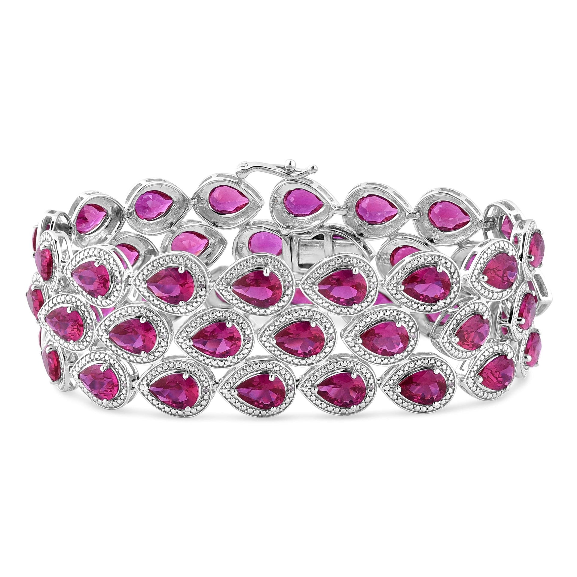 Created Ruby Multi Row Bracelet with 0.10ct of Diamonds in Sterling ...