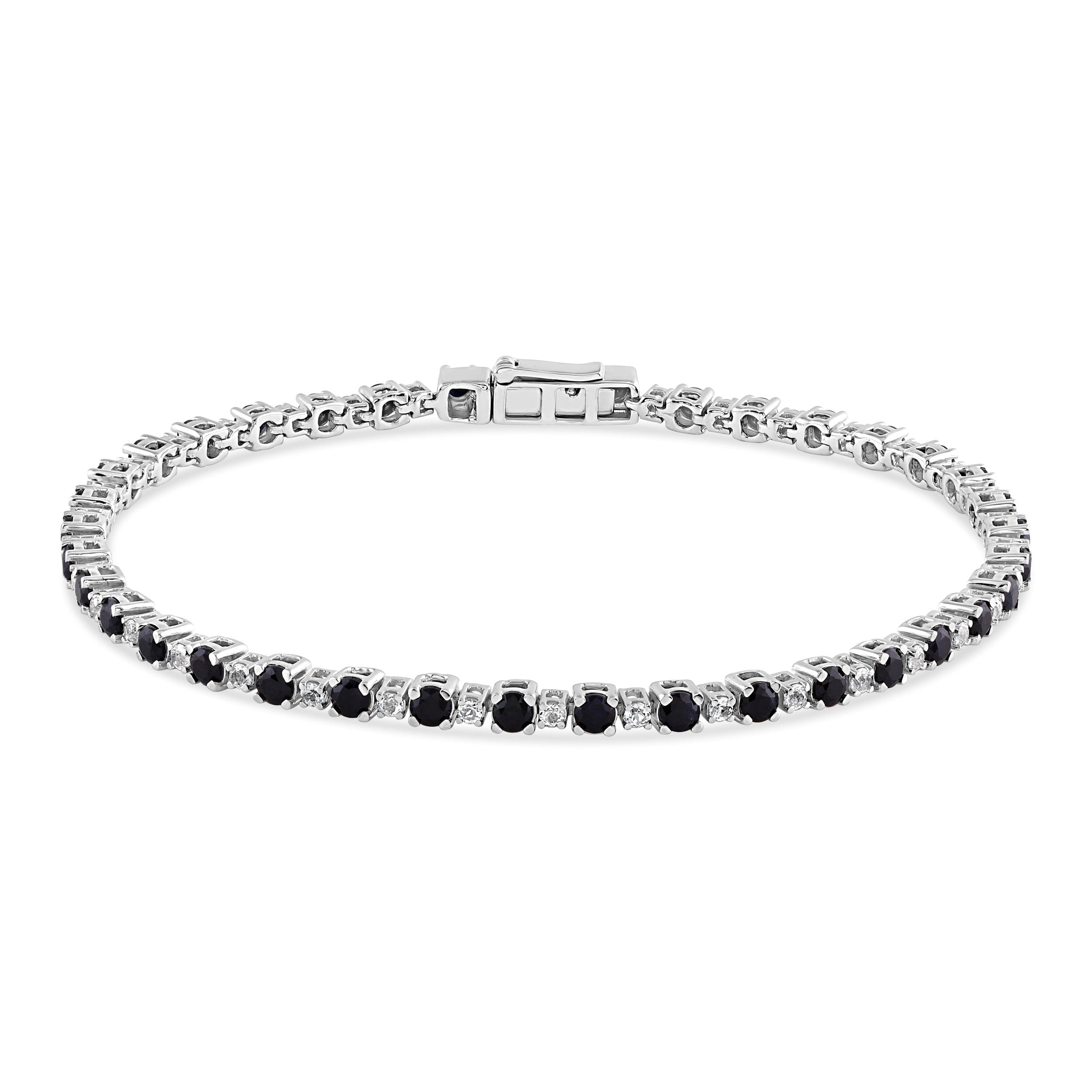 Diamond Set Black and White Created Sapphire Tennis Bracelet in 9ct Ye