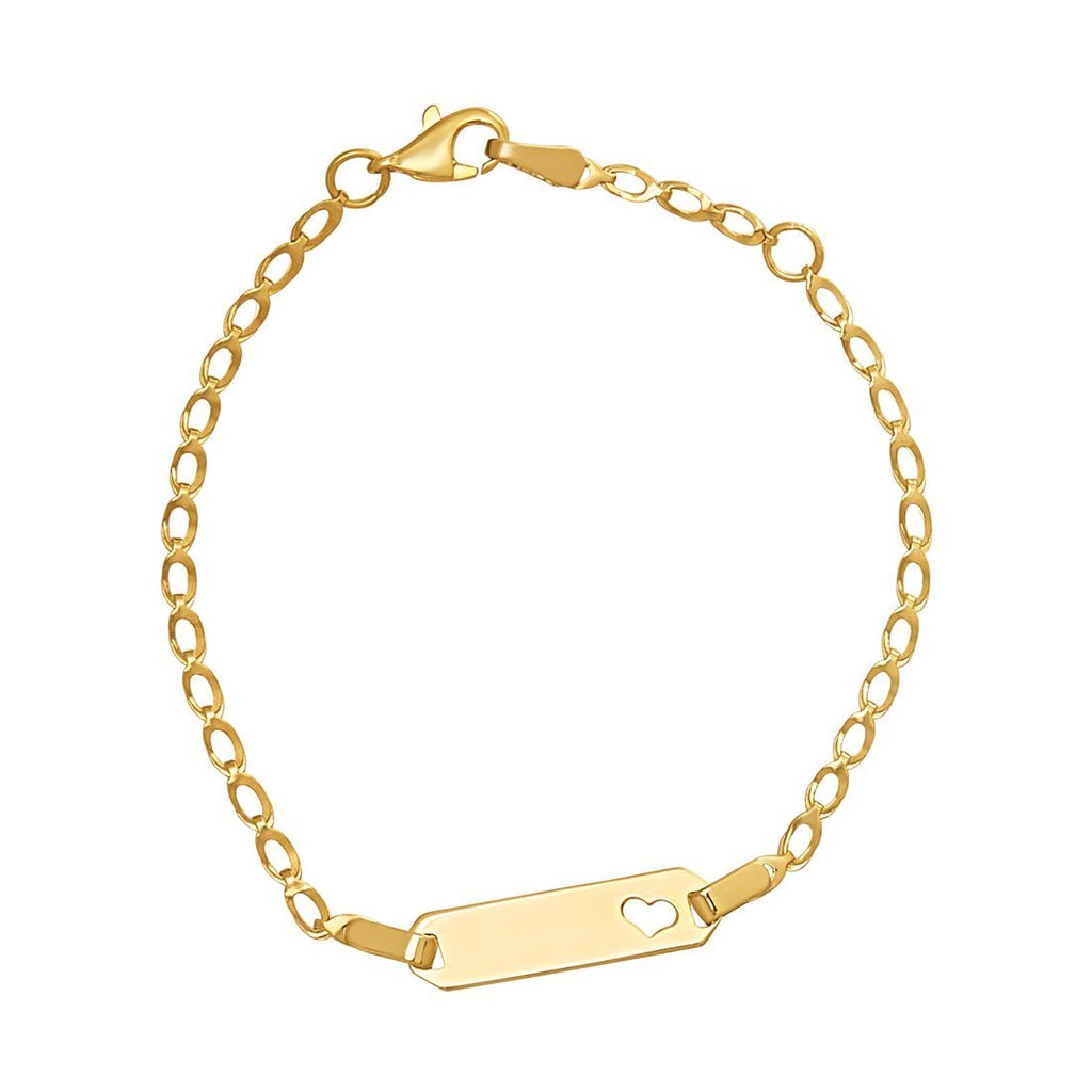 9kt Yellow Gold Silver Infused Cut Out Heart Foldover Link ID Bracelet ...