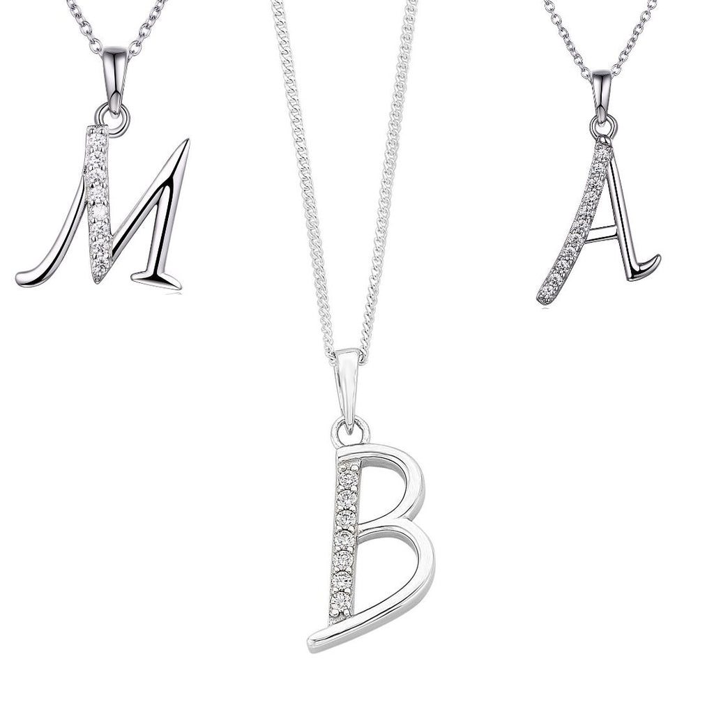 45cm Sterling Silver Cubic Zirconia Initial Necklace - Most Initials ...