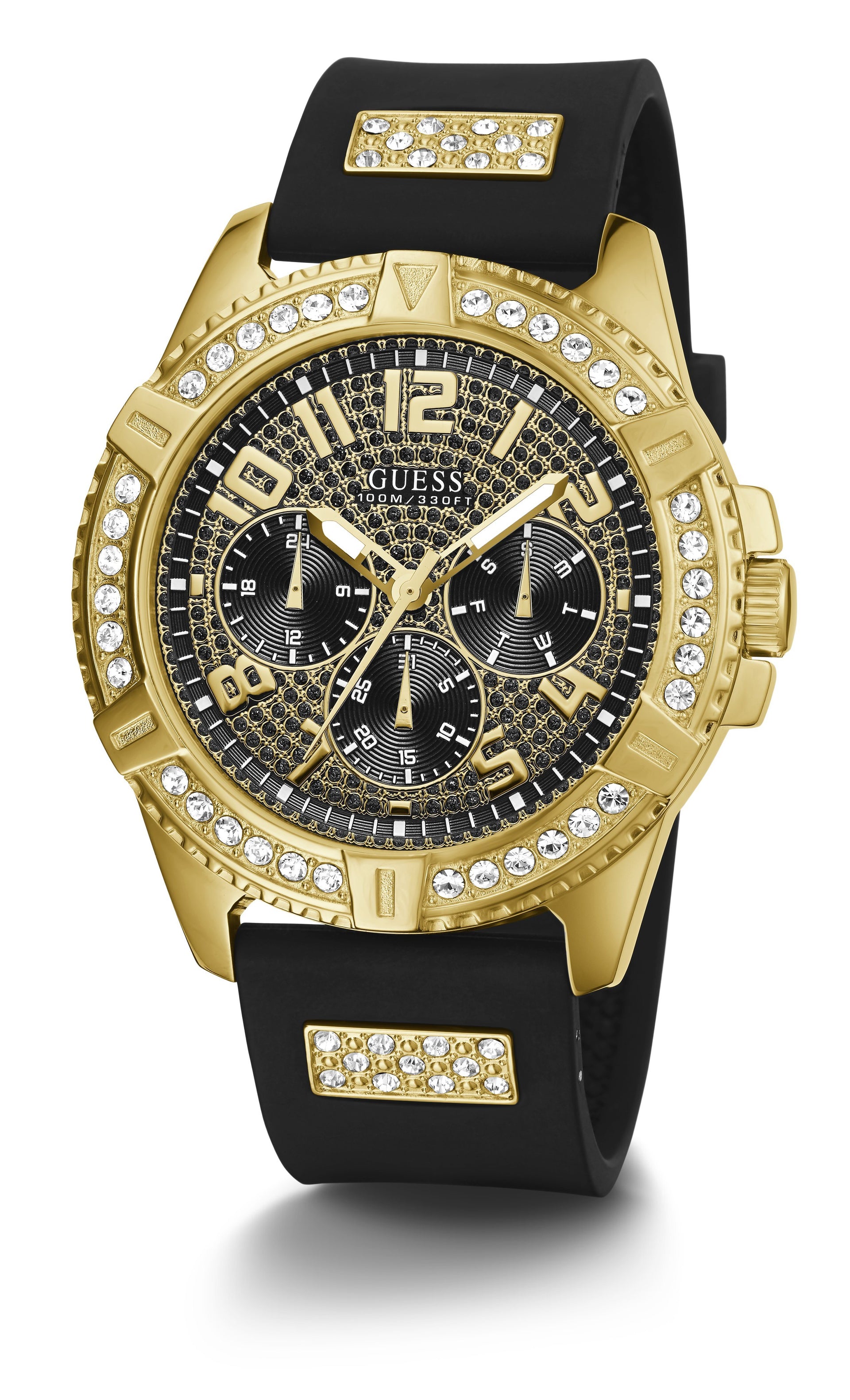 Guess Frontier Crystal Gold & Black Silicone Men's Watch W1132G1