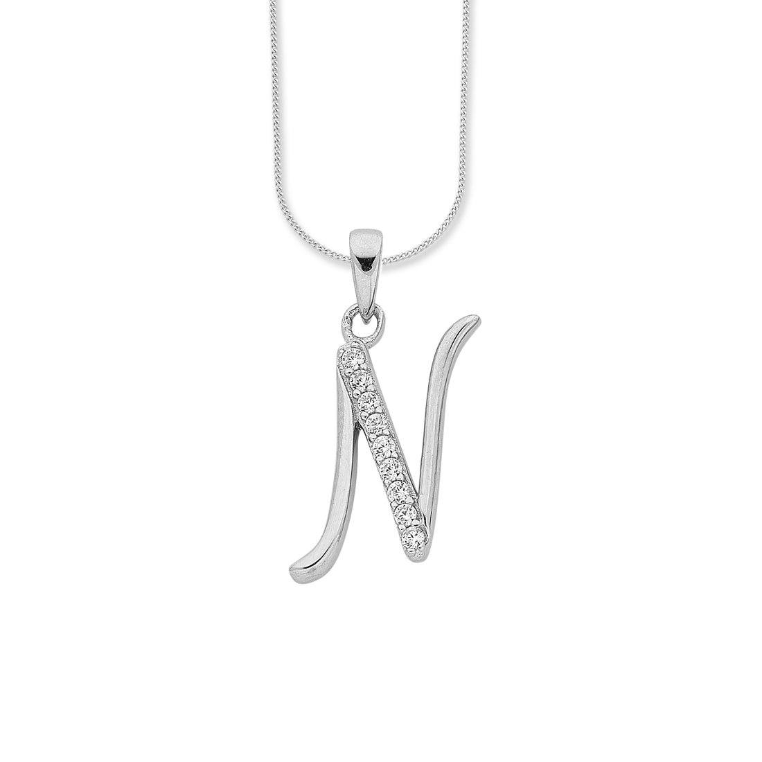 45cm Sterling Silver Cubic Zirconia Initial Necklace - Most Initials ...